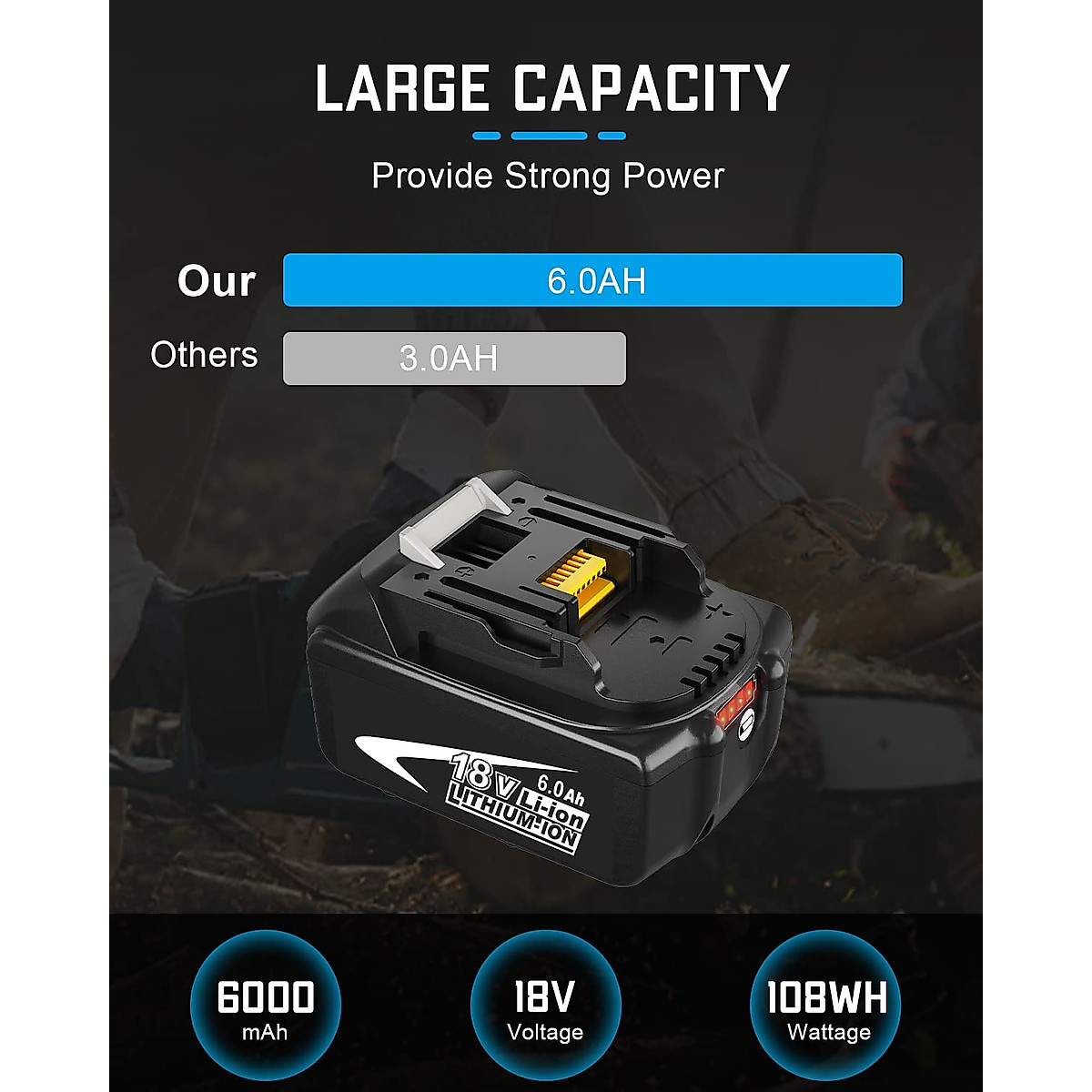 GERIT BATT Upgraded to 6.0Ah BL1860 Replacement for 18V Battery Compatible with 18V Battery Lithium Ion BL1860B BL1850 BL1850B BL1840 BL1840B BL1830 BL1830B BL1815 BL1815B(Multi)