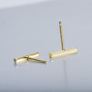 S.Leaf Sterling Silver Stud Earrings for Women Gold Plated Tiny Dot I Bar Earrings Dainty Simple Earrings for Women (14k Gold) (Square_Bar_Gold)