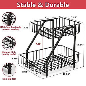 MaraFansie 2-Tier Fruit Basket Countertop Fruit Bowl Bread Basket Vegetable Holder Storage Stand, Black