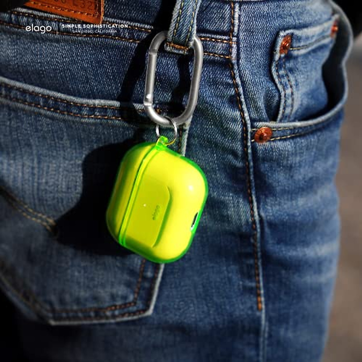 elago Clear Case Compatible with AirPods 3 Case Cover - Compatible with AirPods 3rd Generation Case 2021 with Keychain, Gel Tape Included, Reduced Yellowing, Protective, Wireless Charging[Neon Yellow]