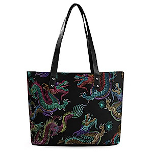 Womens Handbag Dragons Leather Tote Bag Top Handle Satchel Bags For Lady