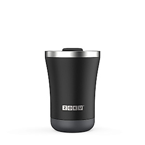 Zoku 12oz Powder Coated Tumbler, Black | Premium Stainless Steel and Vacuum Insulated | Special Rotating Lid Designed for Sipping and Straw Use