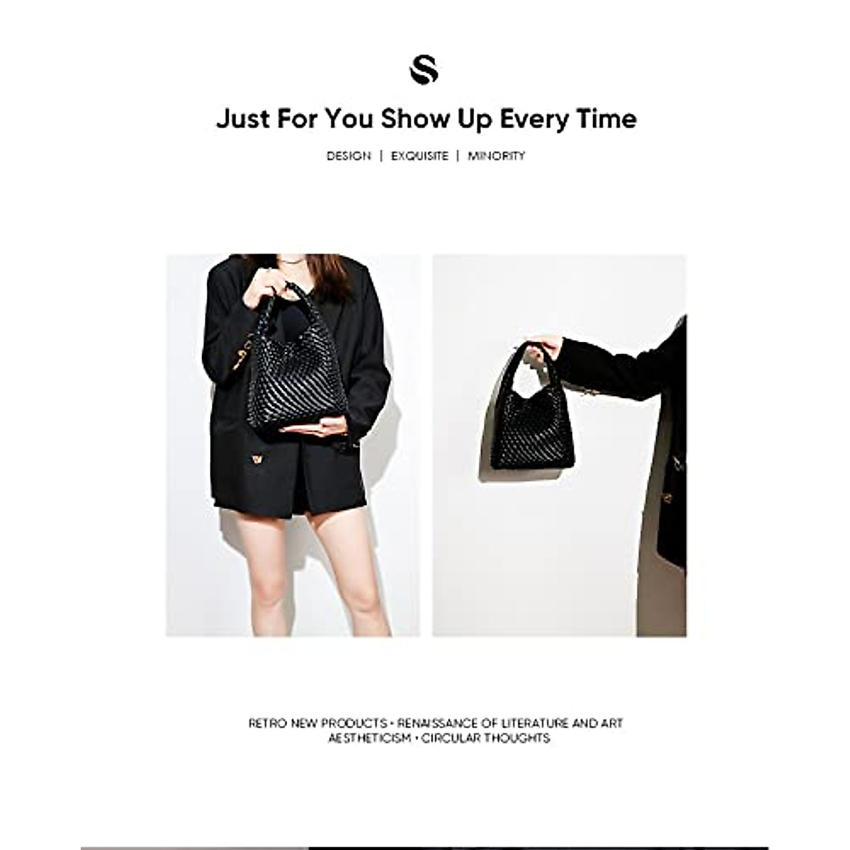 Womens Vegan Leather woven handbag Fashion Handmade Beach Bag Top-handle Handbag bottega bag dupes naghedi hobo bag for women (Black)