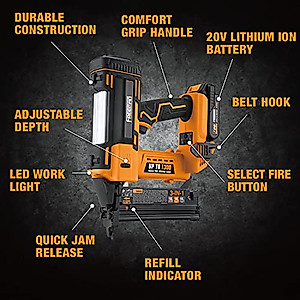 Freeman PE20V31618G 20 Volt Cordless 3-in-1 16 and 18 Gauge Nailer/Stapler Kit with Lithium Ion Battery, Charger, Bag, and Fasteners (600 Count) – 1300 Shots Per Charge
