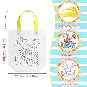 44 Packs Reusable Party Goodie Bags Coloring Party Favor Tote Bags Reusable Coloring Paint Non Woven Bags for Cartoon Art Party Favor for Birthday Party DIY Crafts Supplies, 11 Styles