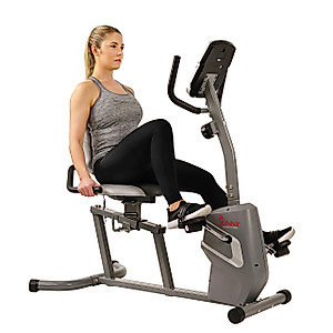 Sunny Health & Fitness Magnetic Recumbent Exercise Bike with Easy Adjustable Seat, Device Holder, RPM and Pulse Rate Monitoring | SF-RB4806, Grey