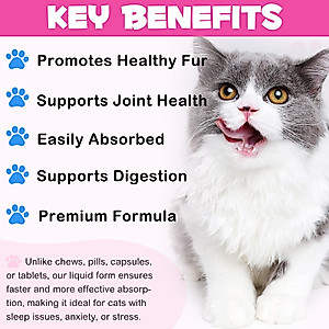 Skin and Coat Supplement for Cats, Collagen for Dogs, Liquid Collagen Boost for Cats, Itch Relief for Cats with Allergies, with Biotin, Support Joints, Skin, Bone & Immune System 2fl.oz