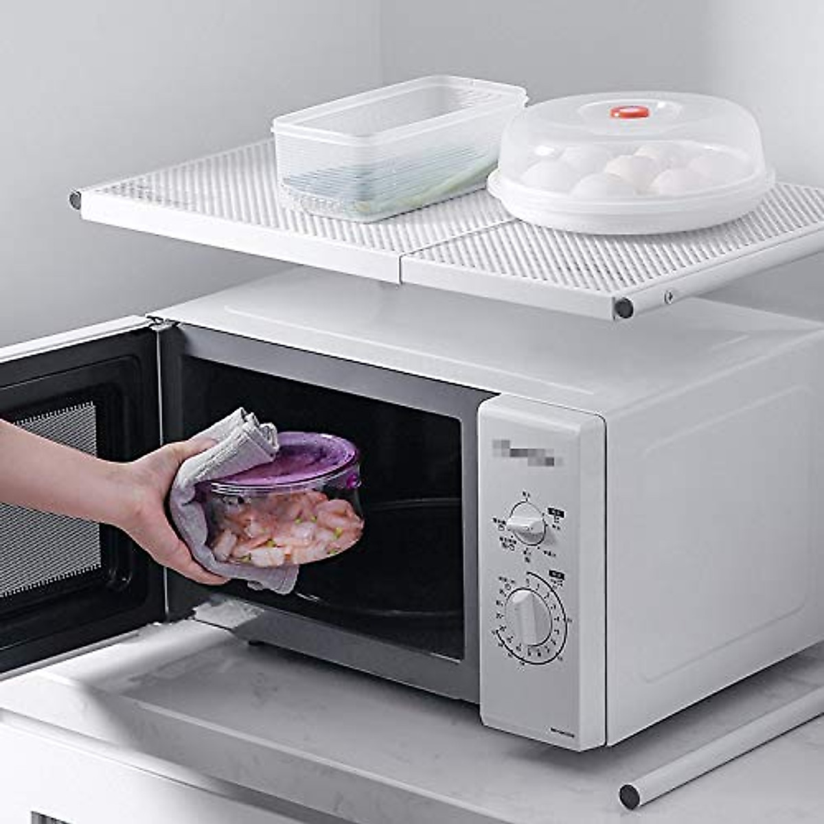 JF-XUAN Kitchen Shelf Kitchen Counter Holder Stainless Steel Expandable Microwave Oven Rack 2-Tier Multifunction Kitchen Counter Shelf (Color : White, Size : 60X53X40CM)