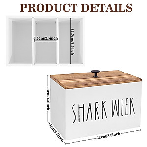 Tampon Holder for Bathroom, Farmhouse Pad Orgainzier Container, Rustic Wood Bathroom Storage Bin with Lid, Movable Partition Feminine Product Organizer, Tampon Storage Container (White &Wood Lid)