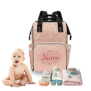 bliblisa Bling Glitter Pink Diaper Bags with Name Custom Personalized Backpack Tote Bag Shoulder Nappy Bag Nursing Baby Bags Girl