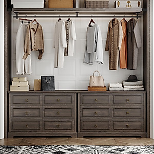 HOSTACK 6 Drawer Double Dresser, Modern Farmhouse Chest of Drawers, Wide Dressers Organizer, Accent Wood Storage Cabinet for Living Room, Hallway, Dark Brown