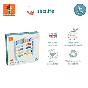 Orange Tree Toys Shark Wooden Abacus | Hand Painted Colorful Wooden Educational Puzzle Toy for Toddlers 3+, Sustainably Made, Perfect for Learning Math and Practicing Counting