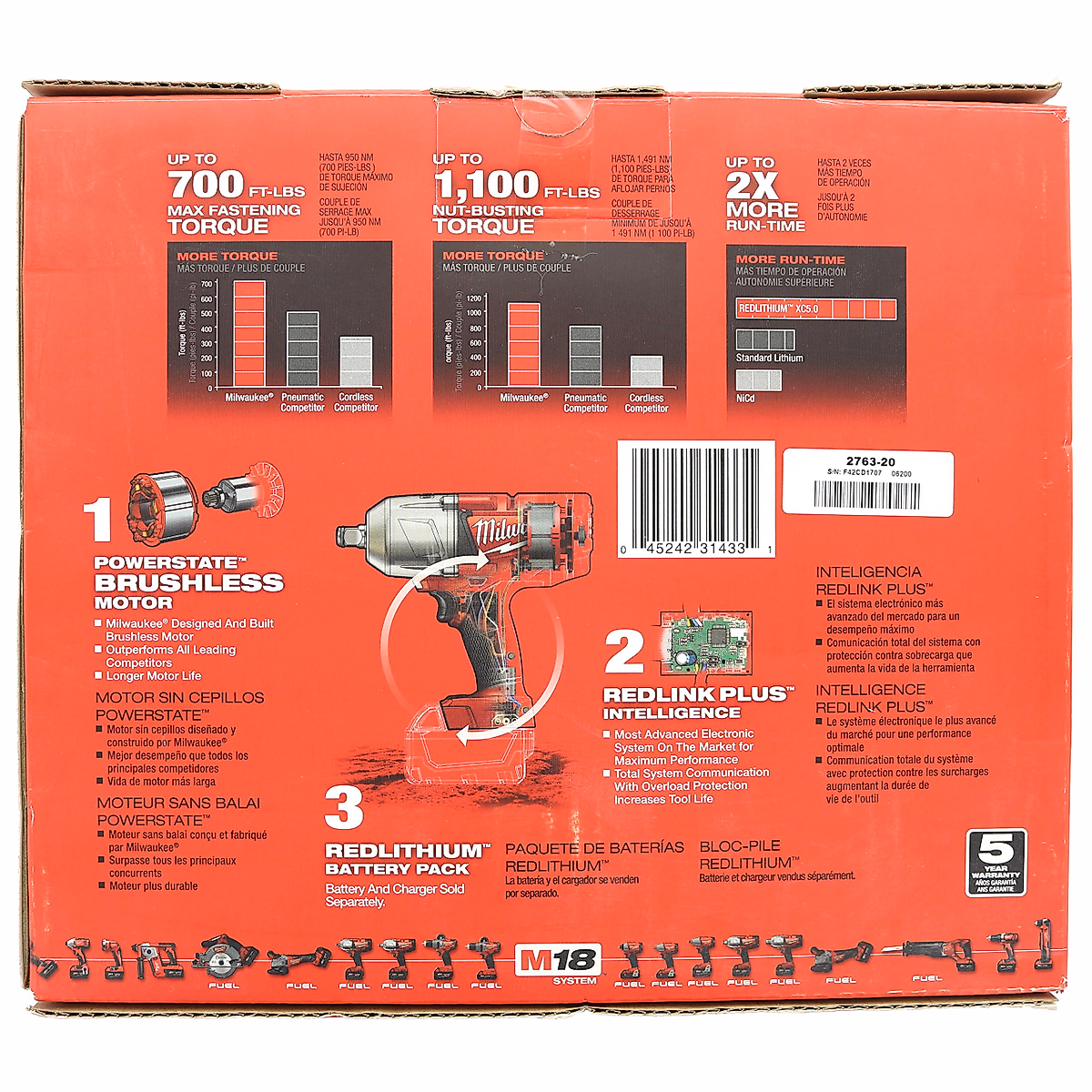 Milwaukee 2763-20 M18 Fuel 1/2-Inch High Torque Impact Wrench with Friction Ring (Bare Tool)