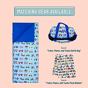 Wildkin Kids Sleeping Bags for Boys & Girls, Measures 57 x 30 x 1.5 Inches, Cotton Blend Material Sleeping Bag for Kids, Ideal for Parties, Camping & Overnight Travel(Trains Planes & Trucks)