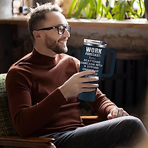 NIAXAUYT Work Forecast Busy Tumbler Cup 40 oz, Funny Coworker Gifts for Men Birthday Present for Boss Employer Work Bestie Friend Mug, Sarcastic Gag Gifts for Adults Work Going Away Farewell