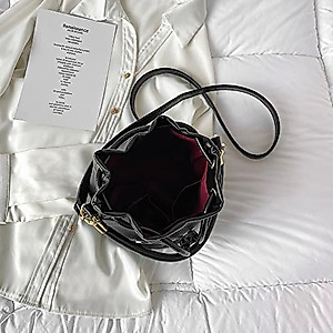 The Bucket Bag for Women, Small Leather Bucket Bag Purse, Crossbody/Handbag/Hobo Bag(7.9 * 7.9 * 8.3in) (Black)