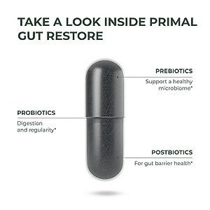 Primal Harvest Restore for Gut Health, Primal Gut Restore w/POSTbiotics, PREbiotics and PRObiotics for Women and Men, 60 CT - Digestion, Colon Cleanse, Immunity Support - Helps Leaky Gut Repair