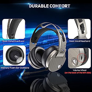 Mifanstech Gaming Headset-3D Surround Sound Headphones, Adjustable Noise Cancelling Mic, LED Light, Xbox One Headset with Aluminum Frame for Nintendo Switch, PC, Mac