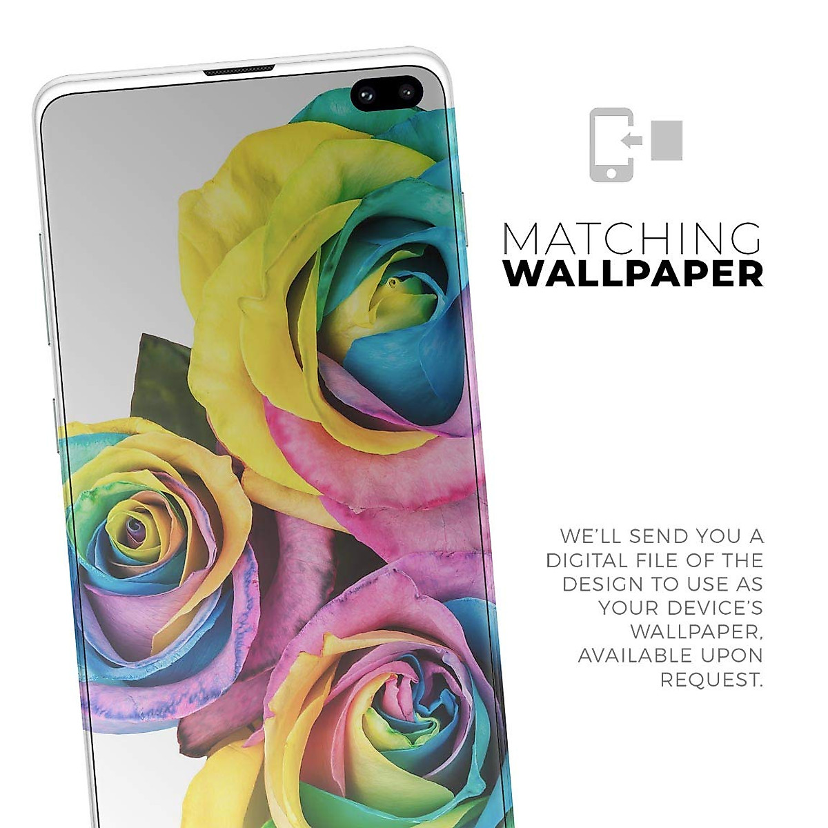 DesignSkinz Rainbow Dyed Roses Protective Vinyl Decal Wrap Skin Cover Compatible with The Samsung Galaxy S20 (Screen Trim & Back Glass Skin)