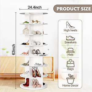 Slumber Castle Rotating Shoe Rack Tower, 7 Tier Revolving Shoe Rack, 360° Spinning Shoe Rack for Closet, Vertical Shoe Tower Organizer, Easy to Assemble Closet Organizers and Storage for Handbag,Shoe