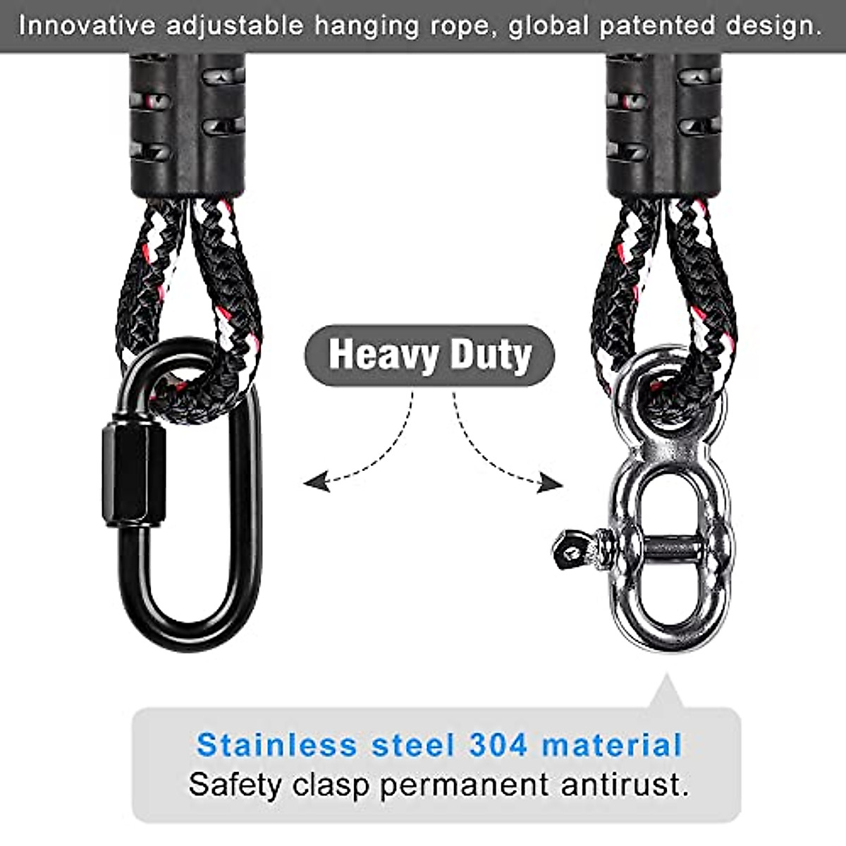 BeneLabel Tree Swing Ropes, Hammock Tree Swings Hanging Straps, Adjustable Extendable, for Outdoor Swings Hammock Playground Set Accessories, 6 1/2ft, Diameter 2/5", 2 Pack, Black