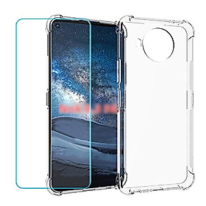 Ytaland Case for Nokia 8.3,with Tempered Glass Screen Protector. (2 in 1) Crystal Clear Soft Silicone Shockproof TPU Transparent Bumper Protective Phone Case Cover
