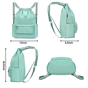 BAVELOE Drawstring Backpack with Wet Pocket Gym Backpack Water-Resistant Cinch String Bag Beach Swim for Women Men（Mint Green）