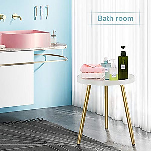 Round Side Table, Wooden Tray Table with Metal Tripod Stand, 3 Gold Legged White Table, Accent Table for Living Room Bedroom Office Small Spaces, 18" H x 15" D