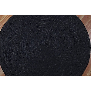 CASAVANI Collection Circle Area Rug - 3 Ft' Round Black Natural Jute Mat Geometric Kilim Rug Indoor Outdoor Use Mat Flatweave Rugs for Bedroom Bedside Round Dining Table Mat Hall