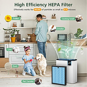 OFFICIAL MJ005H Replacement Filter for POMORON MJ005H Air Purifiers, High Efficiency HEPA Air Filter, 4-Stage Filtration, Activated Carbon Multi-Layer Filter for Dust Smoke Pet Dander Pollen, 2 Pack