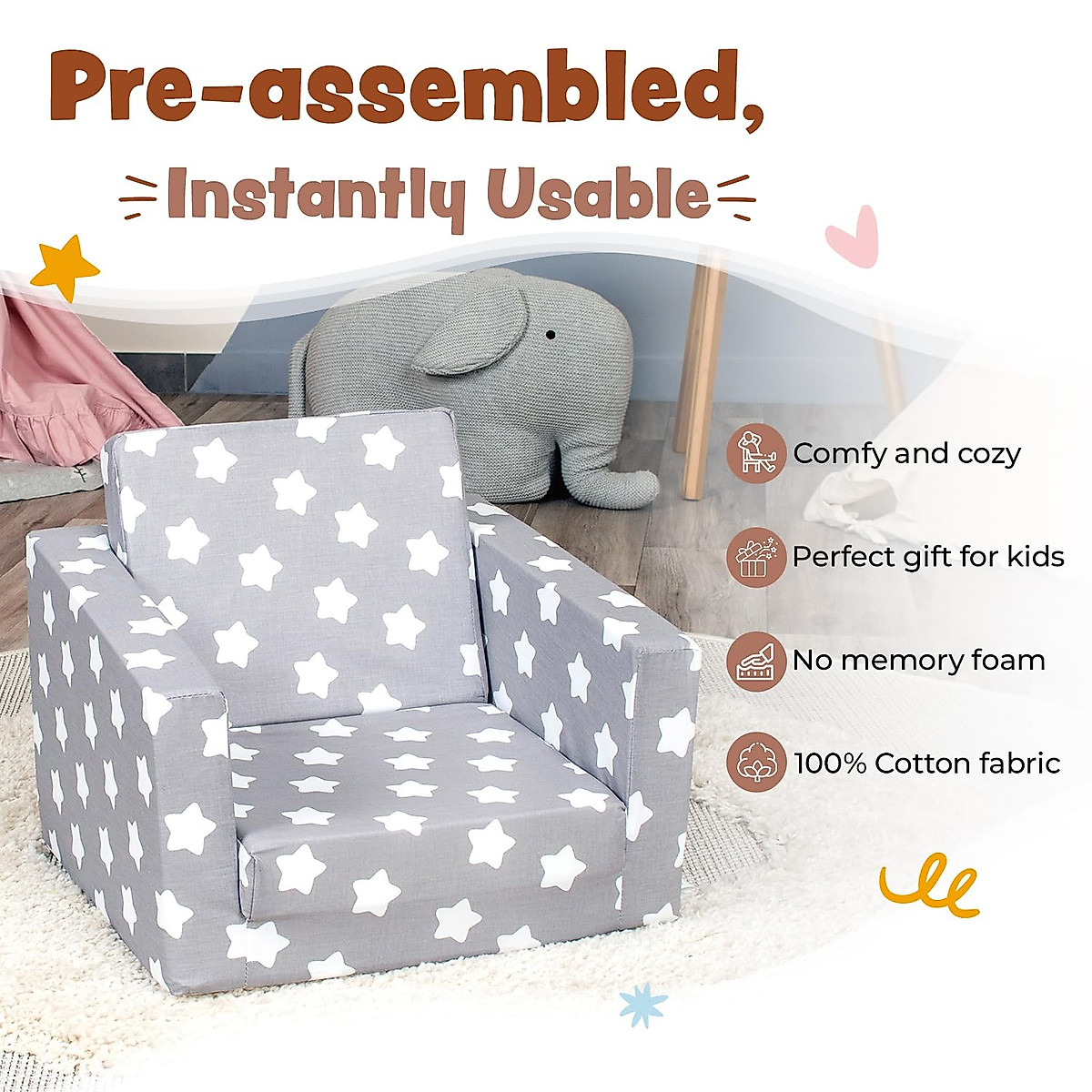 Delsit Kids Couch for Toddlers - 2 in 1 Convertible Foam Armchair to Lounger, Comfy Flip Out Lounge Chair, Sofa for Children, Made in Europe