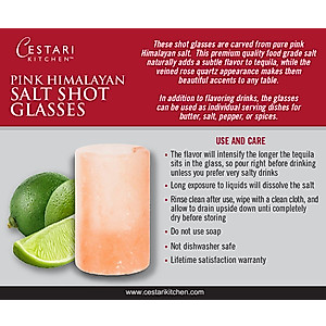 Himalayan Salt Shot Glasses - Pure Food Grade Himalayan Pink Salt - No Fillers or Binders - Handcrafted All Natural Tequila Salt Shot Glasses Set by Cestari (2 pack)