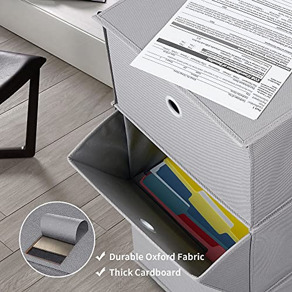 YOHOM Rolling Storage Cart with Fabric Drawers, Under Desk Filing Bin 3 Drawer Home Office Organizer Multi-Functional Storage for Bedroom, Living Room Books Magazines Toys Clothes (Thin, Gray)