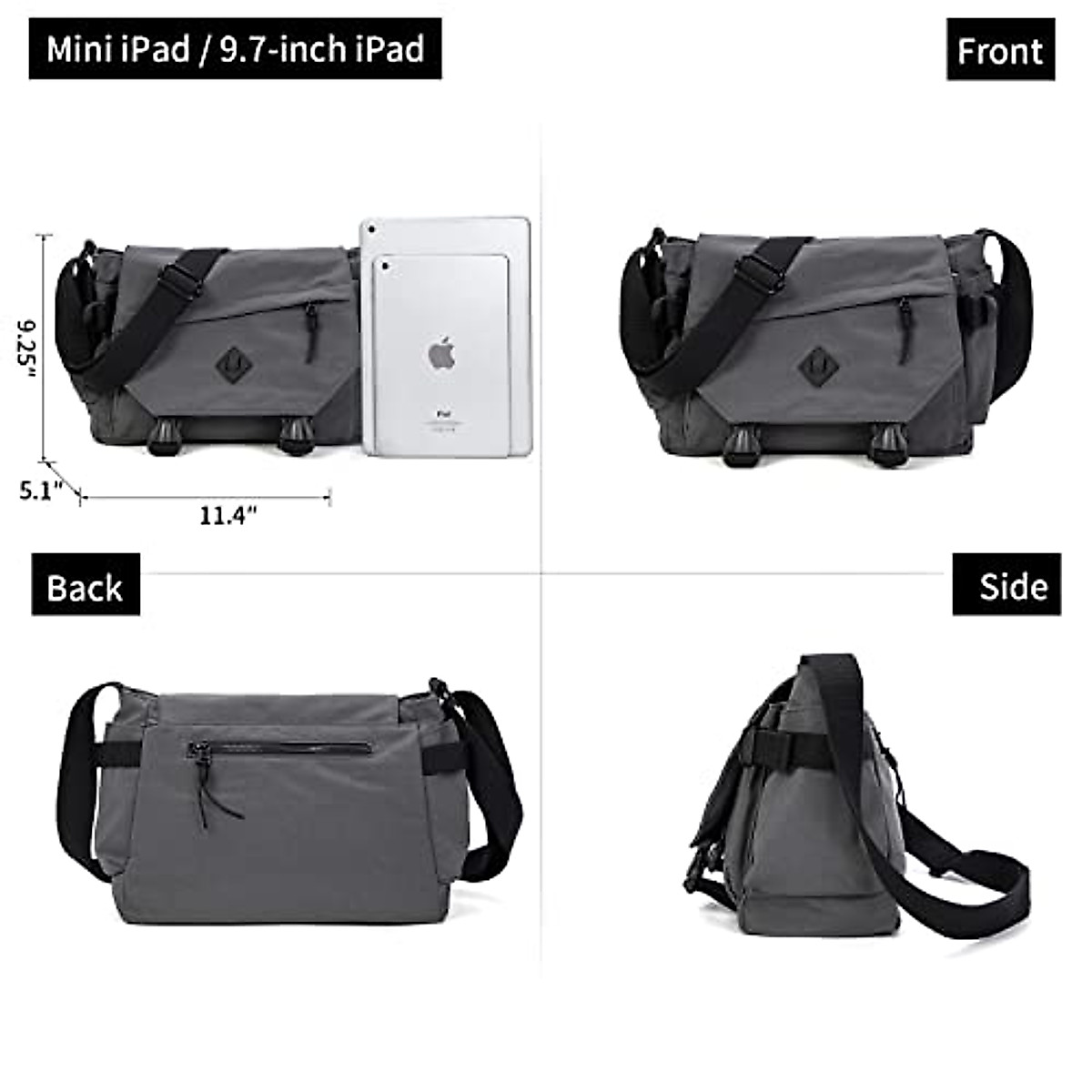 ETidy Large Nylon Crossbody Bag For Women Men Waterproof Lightweight Casual Shoulder Bookbag（Amy Green）