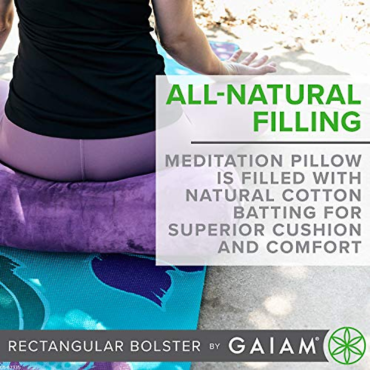 Gaiam Yoga Bolster Rectangular Meditation Pillow, Teal, 25 x 12 x 5