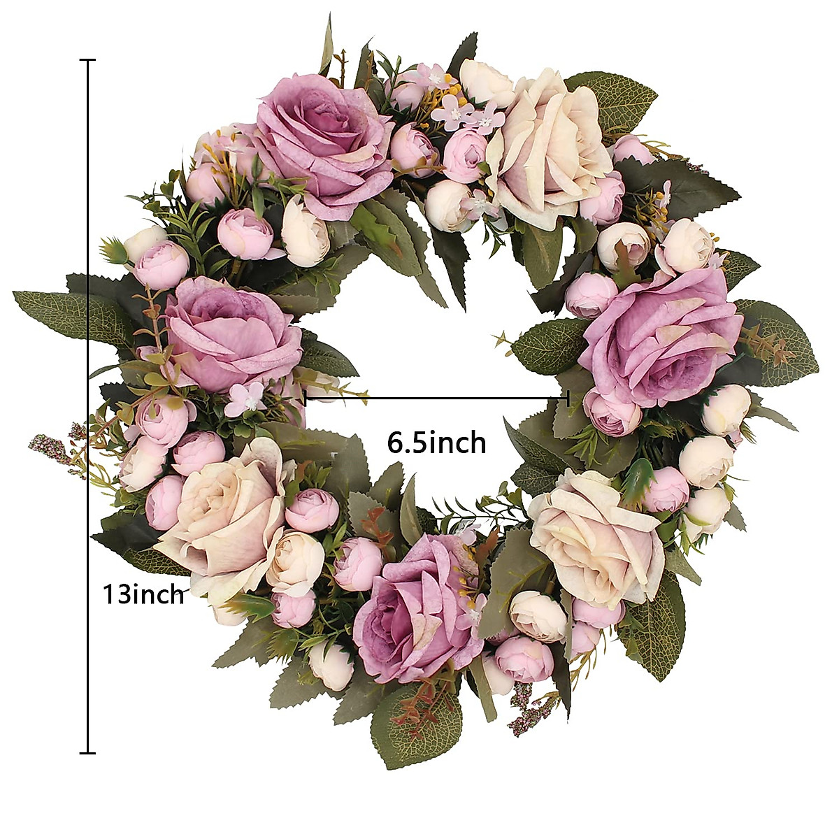 Floral Wreath Classic Flowers for Home Room Garden Lintel Decoration,Door Decorations Hanging for Christmas Party,13 Inch Wreath (Purple Peony)
