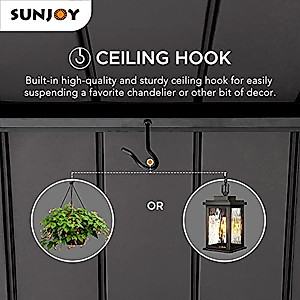 Sunjoy Wood Gazebo 11 x 13 ft. Outdoor Patio Premium Cedar Frame Gazebos with Matte Black Steel Gable Hardtop Roof for Garden, Backyard Shade, Black Roof + Natural Wood Frame