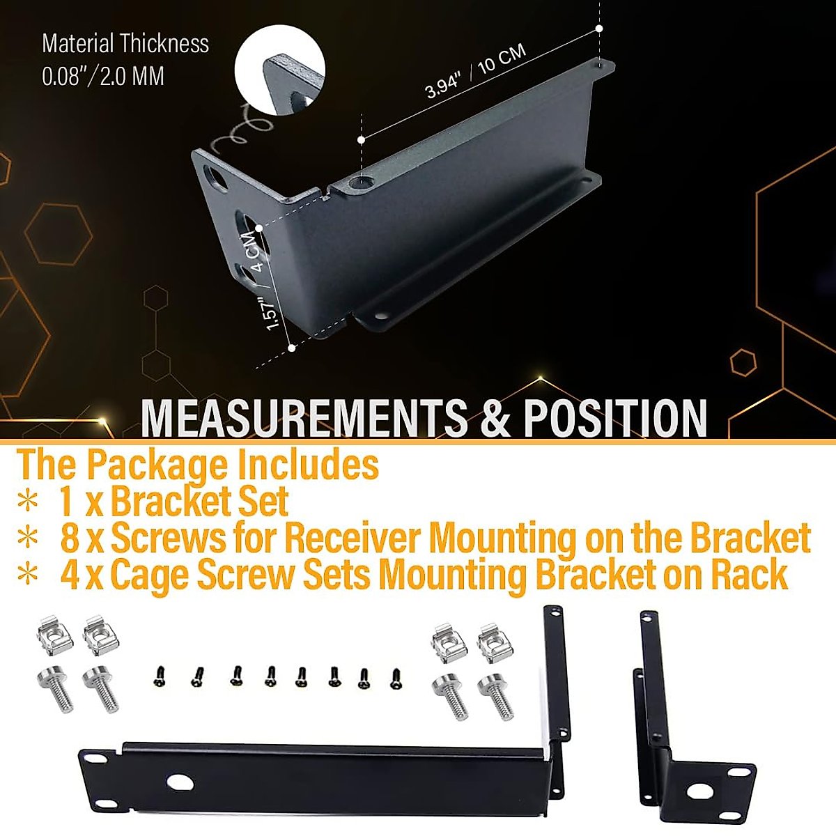 Antenna Distributor Bracket Hardware Kit for Mounting Shuer SLX4 SLXD4 Wireless Microphone Single Receiver on 19'' Audio Rack Case (for 1 Receiver)