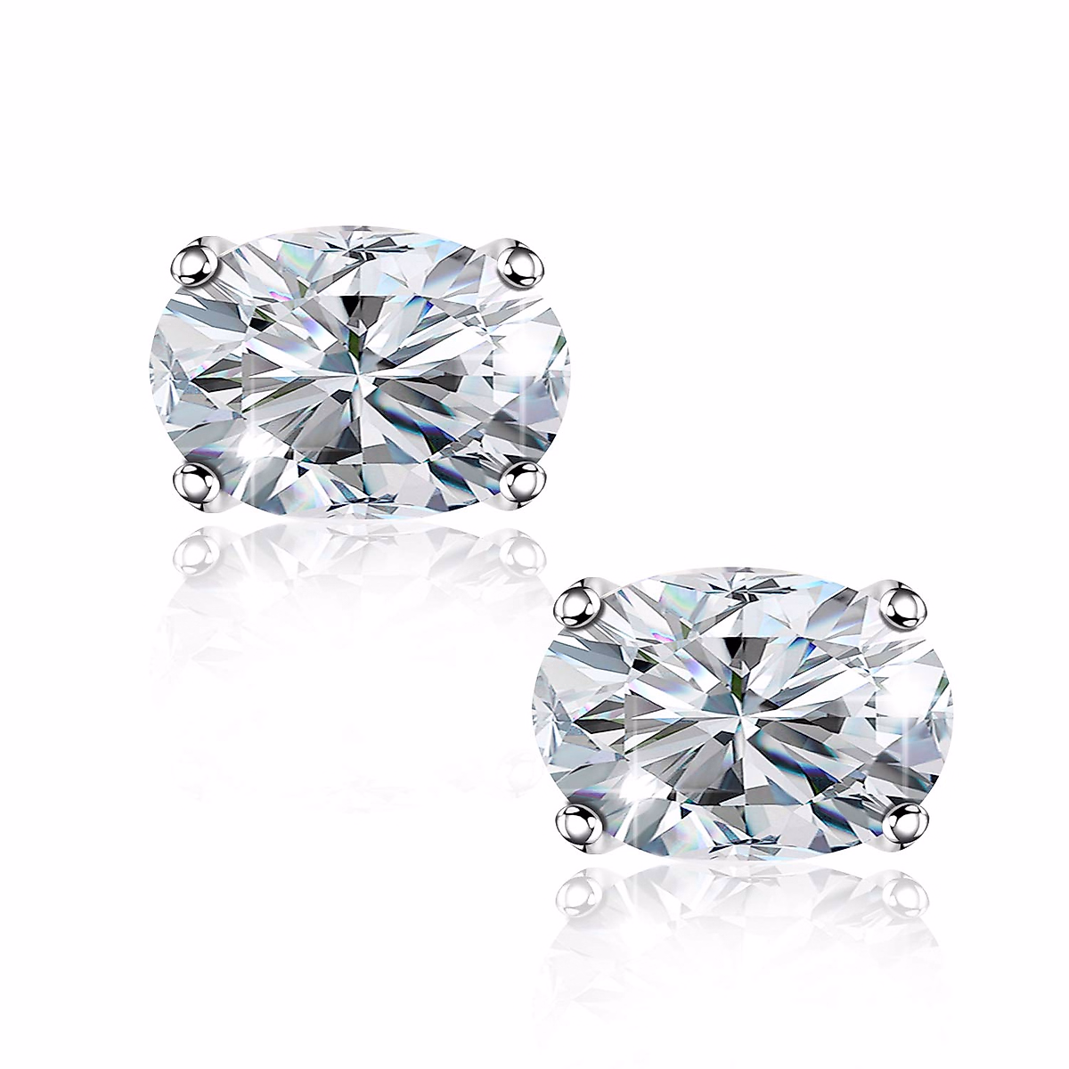 "STUNNING FLAME" 18K White Gold Plated 925 Sterling Silver Cubic Zirconia Oval Cut Stud Earrings | CZ Studs for Women（Oval，5）