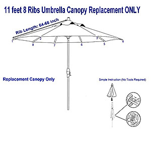 Bayside21 11ft Patio Umbrella Replacement Canopy Market Umbrella Top Outdoor Umbrella Canopy with 8 Ribs,Vented Canopy, Heat Transfer Print Polyester Fabric,Faded Resistant and Sun Protection UPF 50+（Black White Stripe