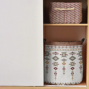 Big Laundry Basket Storage, Southwest Native American Tribal Totem Boho Waterproof Canvas Laundry Hamper, Round Collapsible Basket with Handles for Nursery Laundry Room Home Office