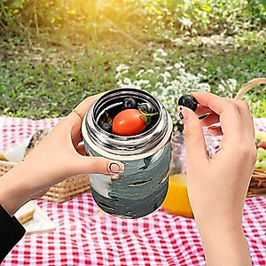 CUPADA Watercolor Cat Seamaid Food Jar, Sea Waves Fishes Insulated Hot Food Jars Vacuum 17OZ with Folding Spoon for Work Trip Picnic Camping