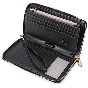 BOSTANTEN Leather Wallet for Women RFID Blocking Zip Around Credit Cards Holder Phone Clutch Leopard Black