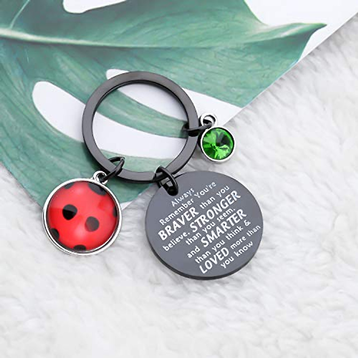 BAUNA Ladybug Keychain BFF Friendship Gift Always Remember You’re Braver Than You Believed Key Ring Cosplay Charm Jewelry(Ladybug Black Keychain)