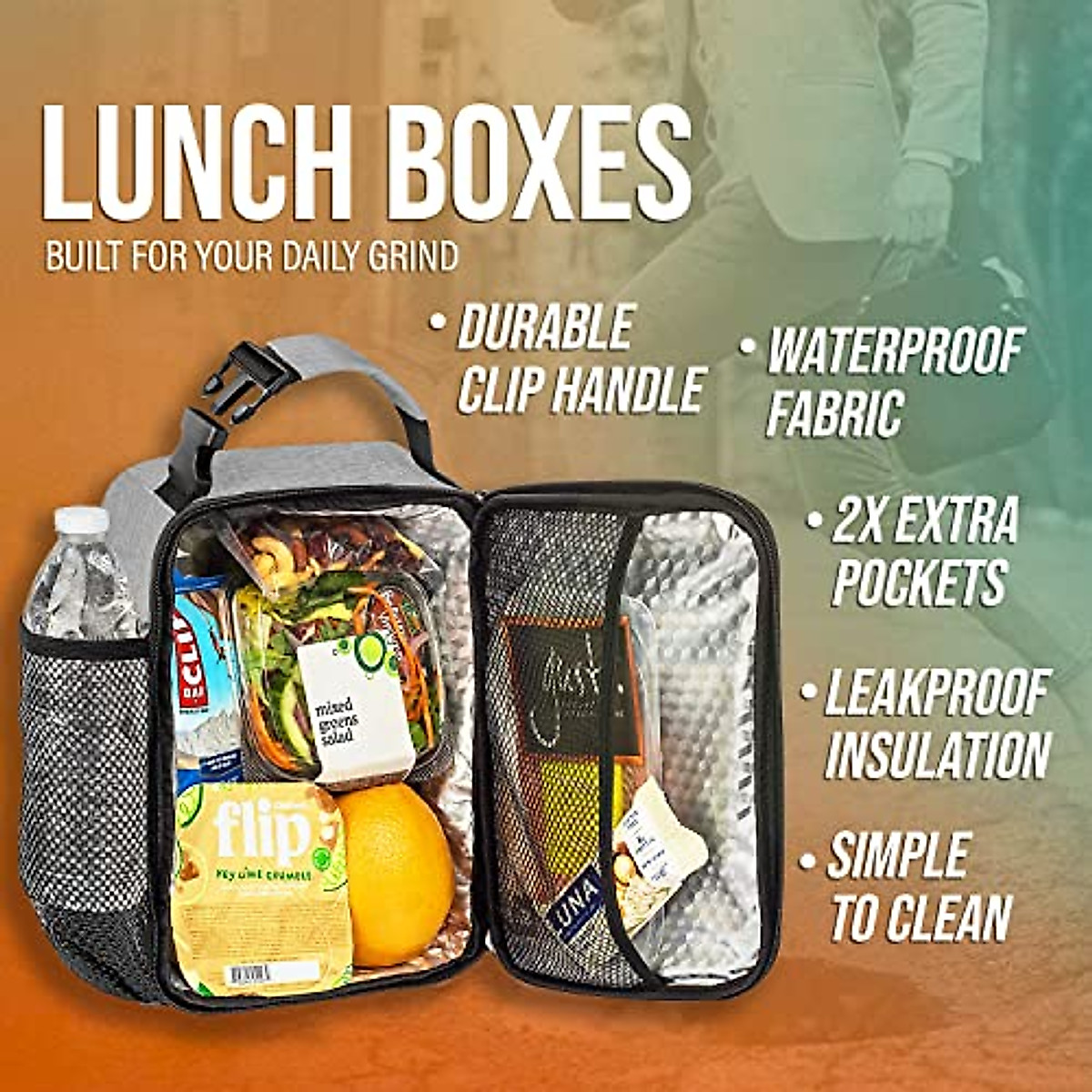 MAZFORCE Original Lunch Bag Insulated Lunch Box - Food Safe Durable Lunchbox for Men - BPA Free Small Reusable Lunch Bags for Adults, Teens, Boys, Women (Dark Gray)