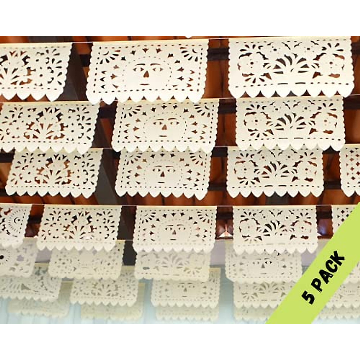 Cream Papel Picado Banners, Mexican tissue papel picado, Neutral weddings/fiesta party decorations, Off white Mexican cut out garland made from tissue paper, Pre-assembled on string for easy hanging ws001