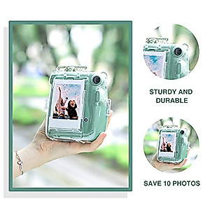 wogozan Clear Case for Fujifilm Instax Mini 11 Instant Camera Protective Case- Upgrade Back with Photo Pocket for Storing 10 Photos+Adjustable Shoulder Strap and Camera Sticker