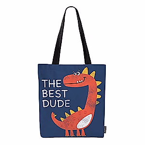 Moslion Dinosaur Tote Bag Cute Cartoon Wild Safari Animal Red Baby Dinosaur Canvas Bag Large Shoulder Handbag Reusable Shopping Bags for Women 15x16 Inch Navy Blue