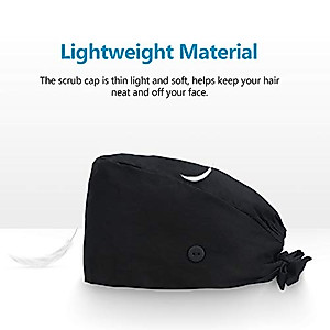 QBA Adjustable Working Cap with Button, Cotton Working Hat Sweatband, Elastic Bandage Tie Back Hats for Women & Men, One Size Black