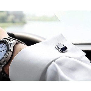 BagTu Starry sky Cufflinks and Tie Clip Set with Gift Box and Greeting Card, Galaxy Dark Blue Cufflinks and Tie Clip Gift Set for Men